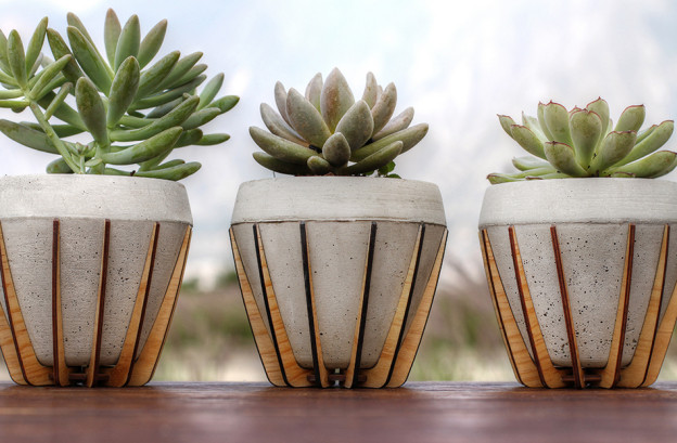 La Morena Plant Pot by Shift - Cast Concrete in a Laser-Cut Wood Cradle ...