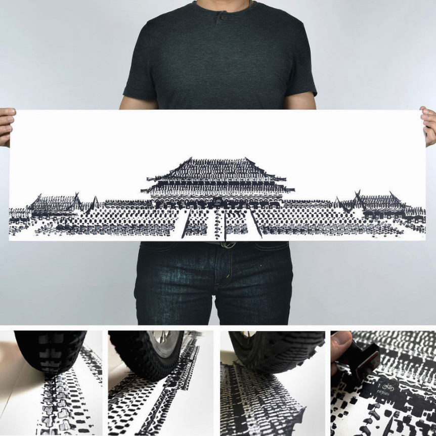 Iconic Landmarks Printed with Bicycle Tyre Tracks by Thomas Yang - Homeli